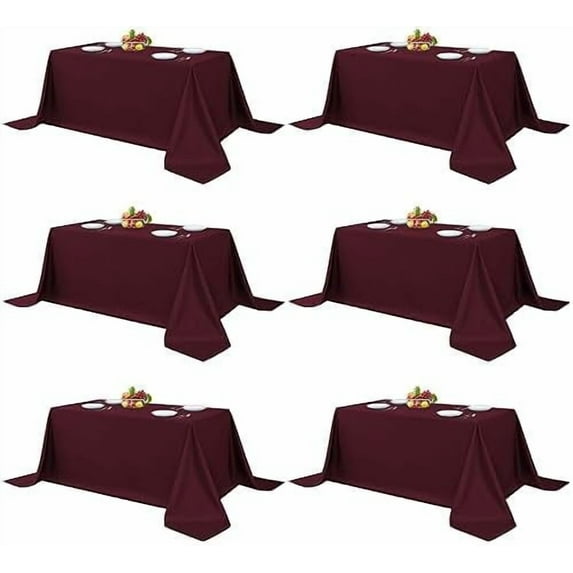 Burgundy Rectangle Table Clothes, 6 Pack - 90 x 156 Inch - Reusable and ...
