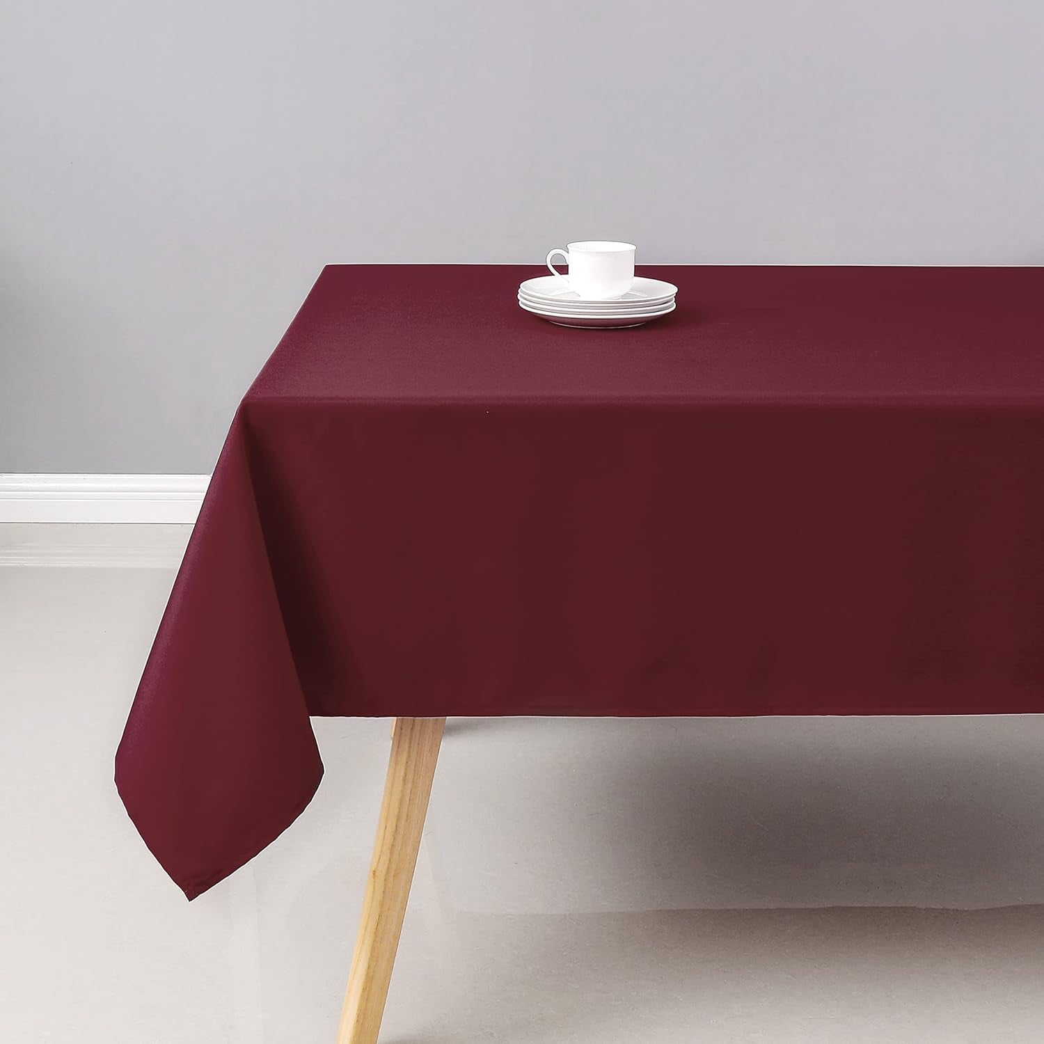 Burgundy Rectangle Tablecloth Wrinkle Resistant Washable Fabric Table ...