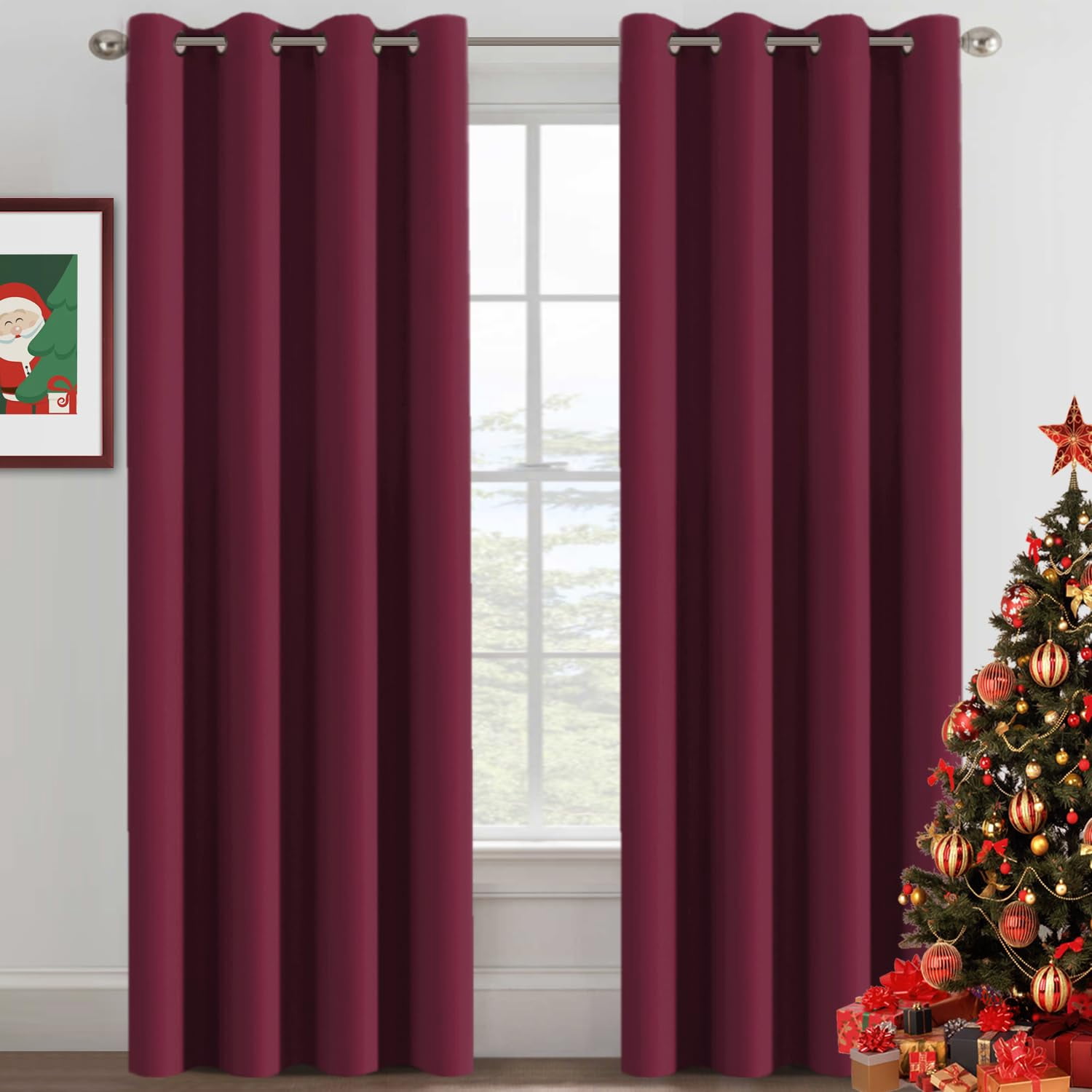Burgundy Red 52"W x 108"L (Pack of 1) Solid Grommet Blackout Window ...