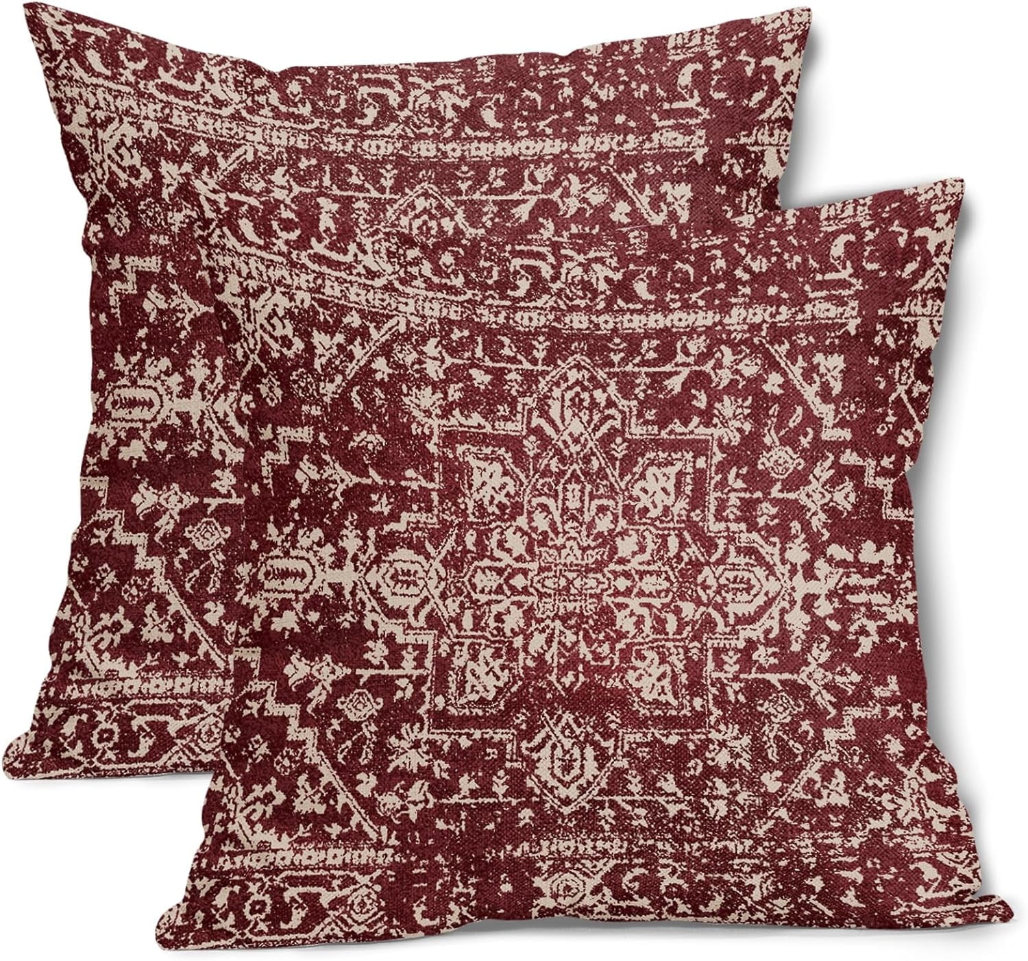 Burgundy Red Boho Throw Pillow Covers 18x18 Inch Bohemian Carpet Ethnic ...