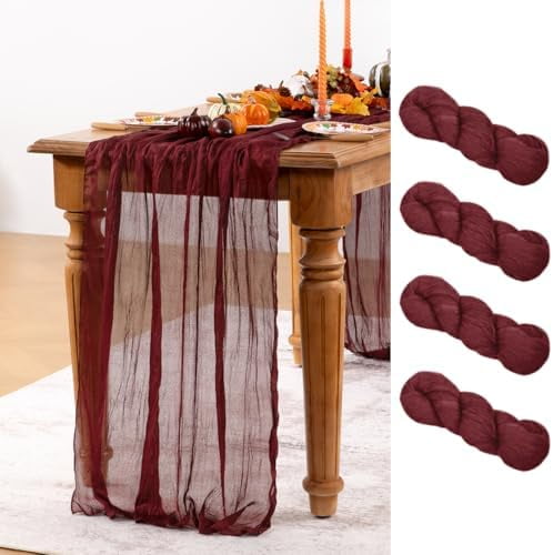 Burgundy Red Cheesecloth Table Runner 4 Pack Fall Table Runners Boho ...
