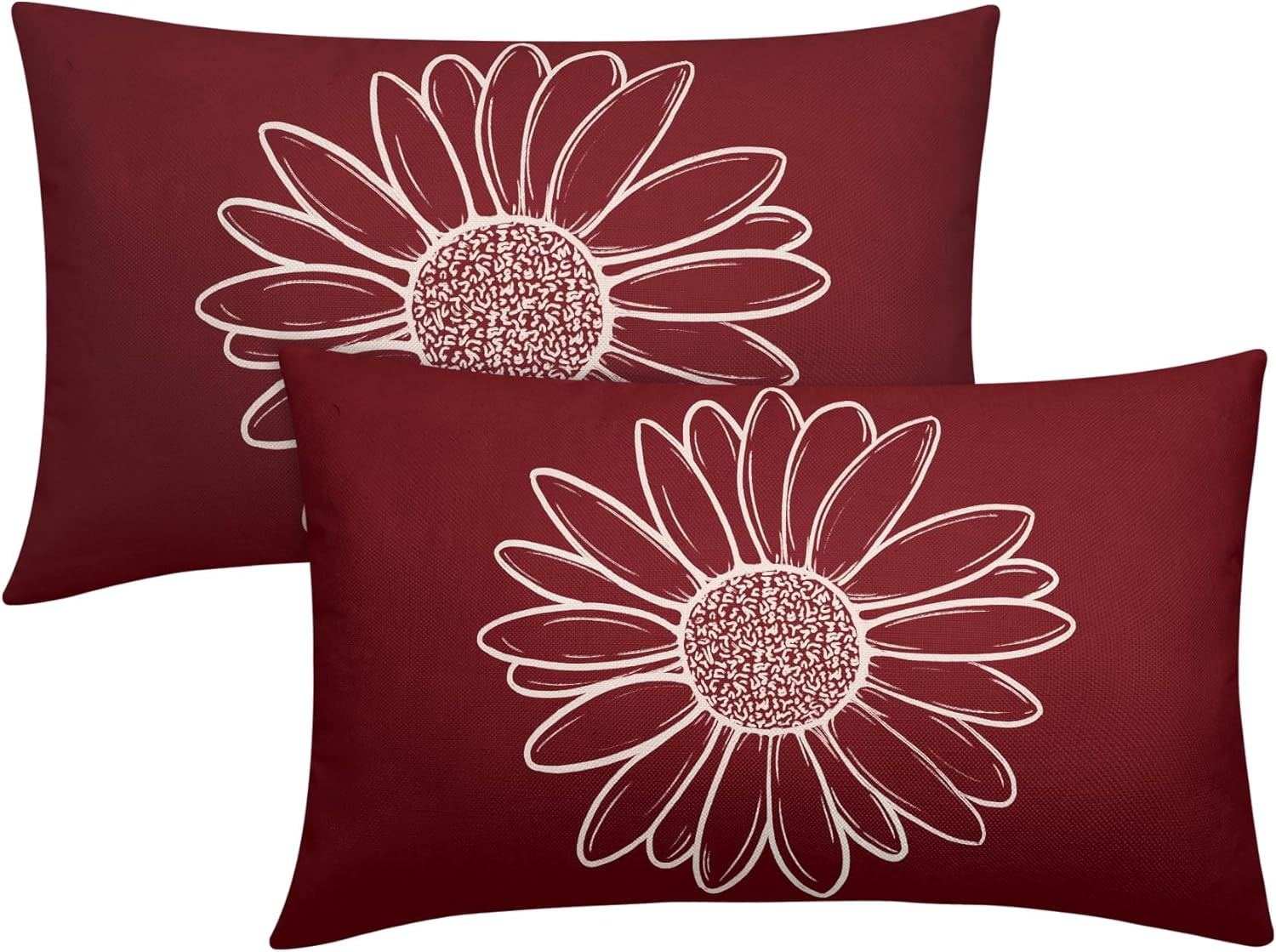 Burgundy Red Daisy Flower Lumbar Pillow Covers 12x20 Inch Set of 2 ...