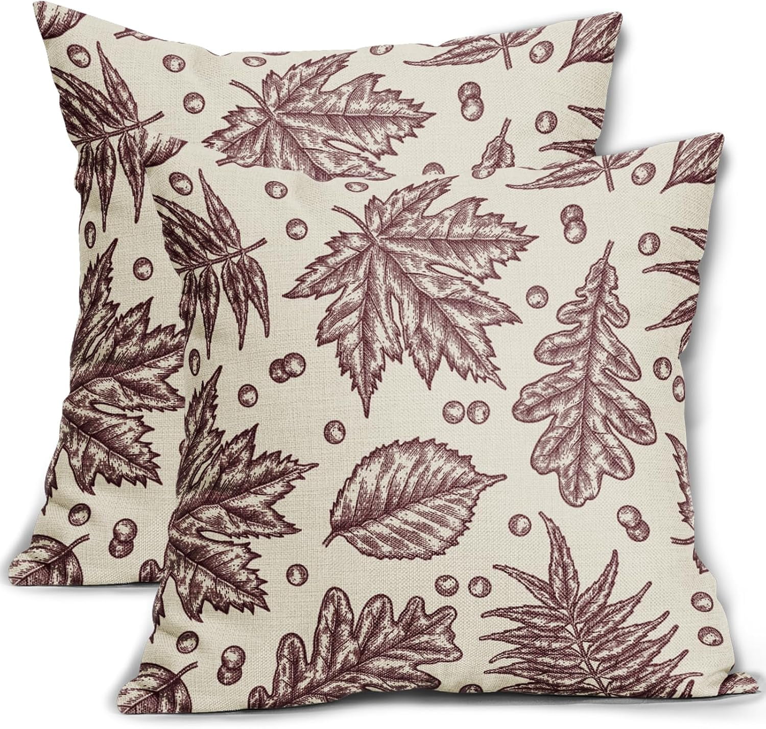 Burgundy Red Fall Pillow Covers 20x20 Set of 2 Cream Maple Leaf Print ...
