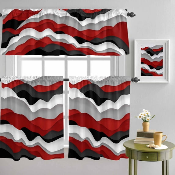 Burgundy Red Gradient Ripple Curtain Tier and Valance Set 3 Piece ...