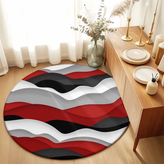 Burgundy Red Gradient Ripple Round Area Rug 3ft,Living Room Rug Non ...