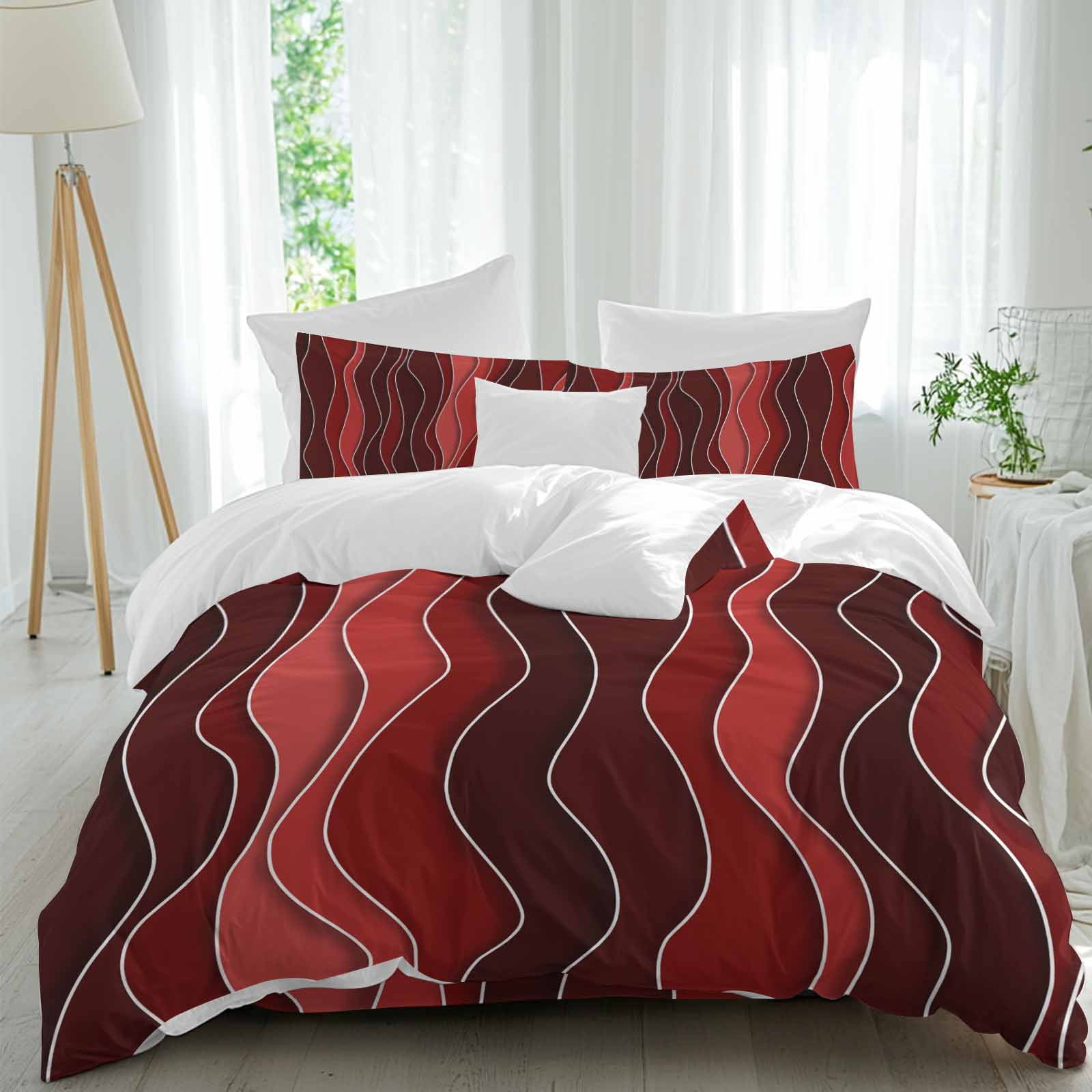 Burgundy Red Gradient Water Ripples Queen Size Bed Set,Abstract ...