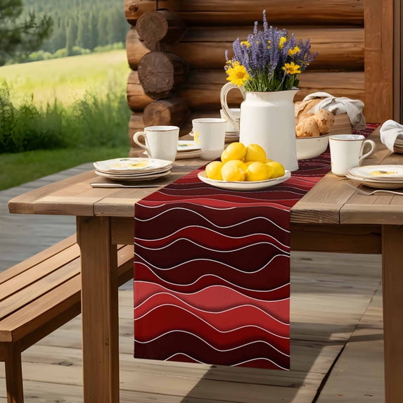 Burgundy Red Gradient Water Ripples Table Runner 72 Inch Long Abstract ...