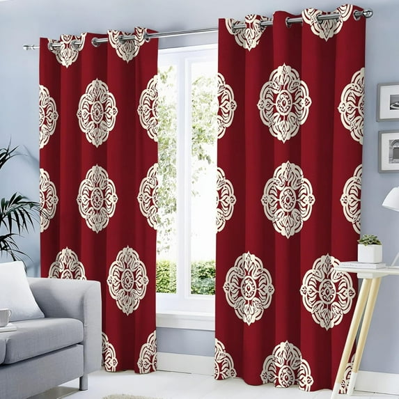Burgundy Red Oriental Mandala Blackout Curtains, Retro Geometric ...