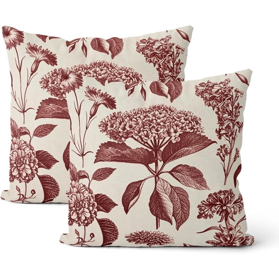Burgundy Red Pillow Covers 18x18 Inch 2 Pcs Boho Vintage Floral Decor ...
