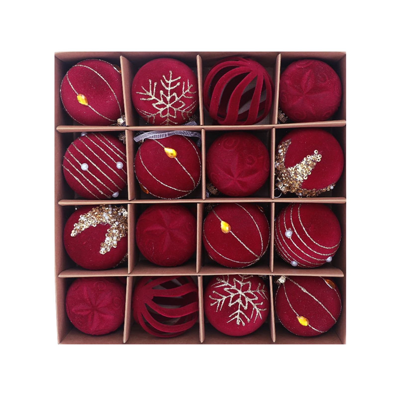 Burgundy Red Velvet Christmas Ball Ornaments, Glitter Christmas ...