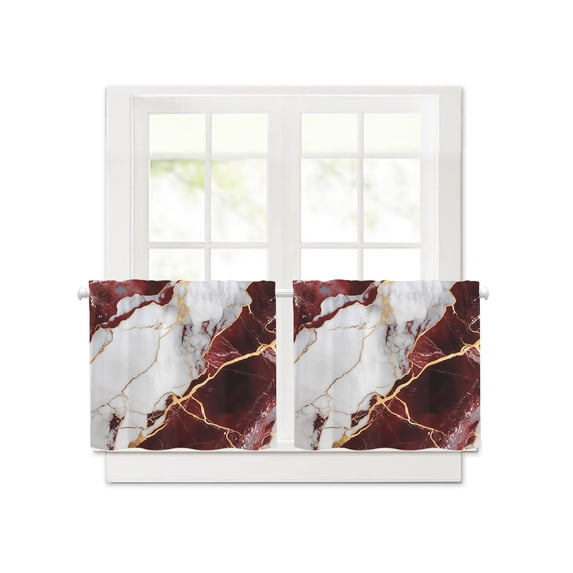 Burgundy Red White Marble Short Blackout Curtains 30 Inch Long,Modern ...