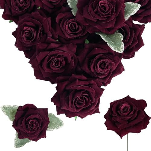 Burgundy Roses 16pcs Artificial Velvet Roses Maroon Flowers 4.3 ...