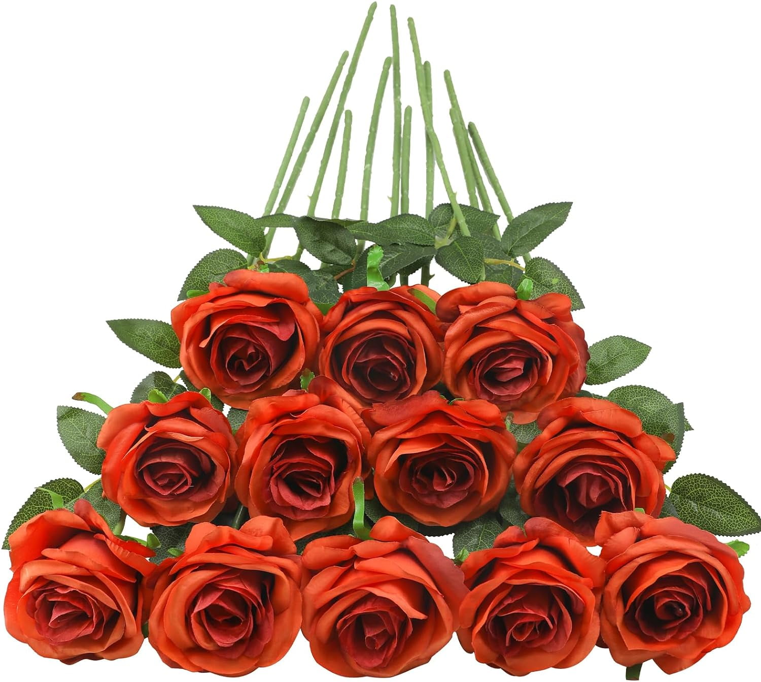 Burgundy Roses Artificial Flower, 12Pcs Realistic Long Single Stem Fake ...