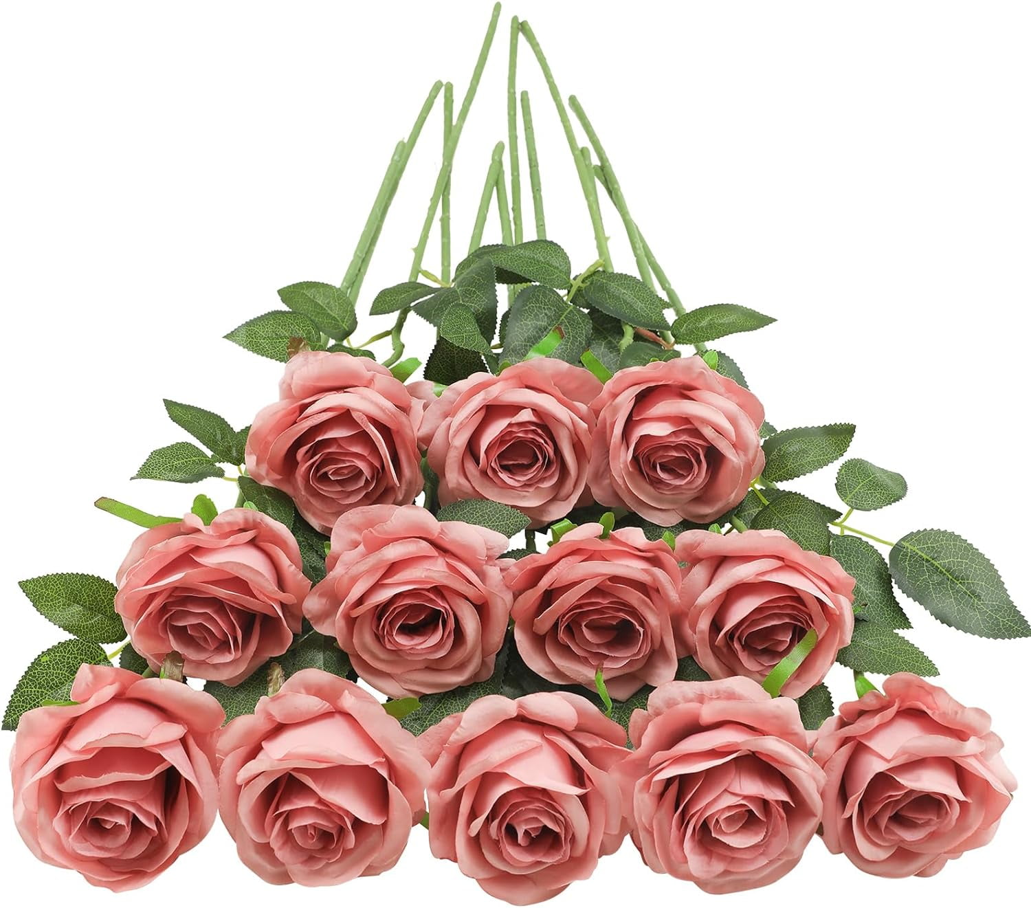 Burgundy Roses Artificial Flower, 12Pcs Realistic Long Single Stem Fake ...
