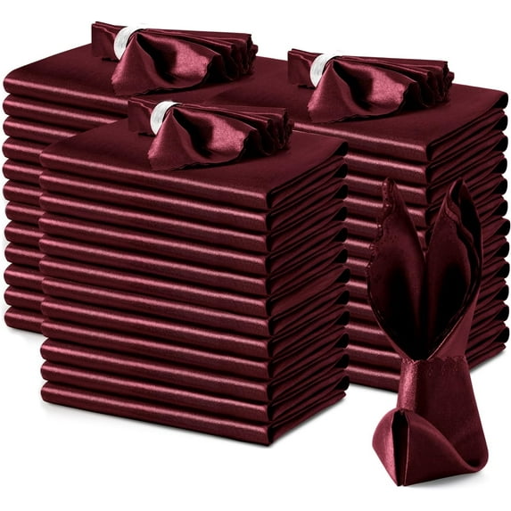 Burgundy Satin Napkins, 100 Pack, 17x17 Inch, Square, Wedding Napkins ...