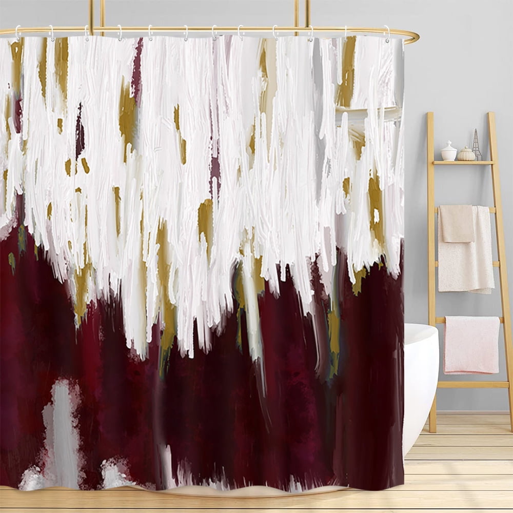 Burgundy Shower Curtain, Gray Gold Graffiti Ombre Fabric Kids Bath ...