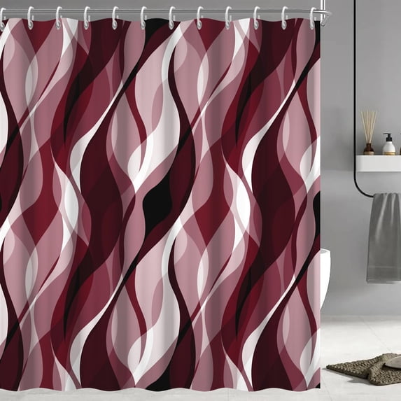 Burgundy Shower Curtain, Modern Abstract Ombre Burgundy Striped Shower ...