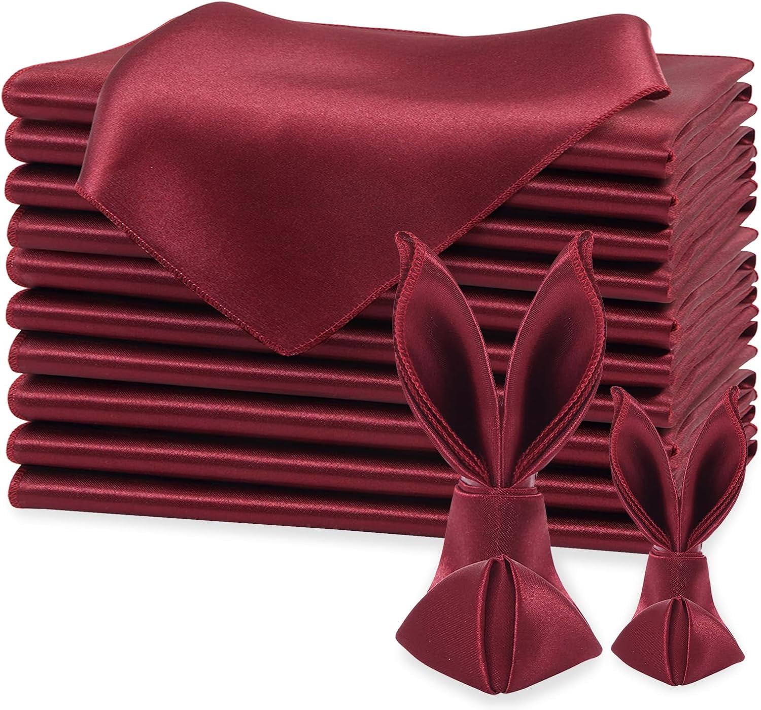 Burgundy Silky Satin Napkins (12 Pack, 17x17 Inches),Washable Polyester ...