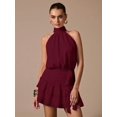 Burgundy Sleeveless High-Neck Ruffle Hem Mini Sundress, Elegant Fit For ...