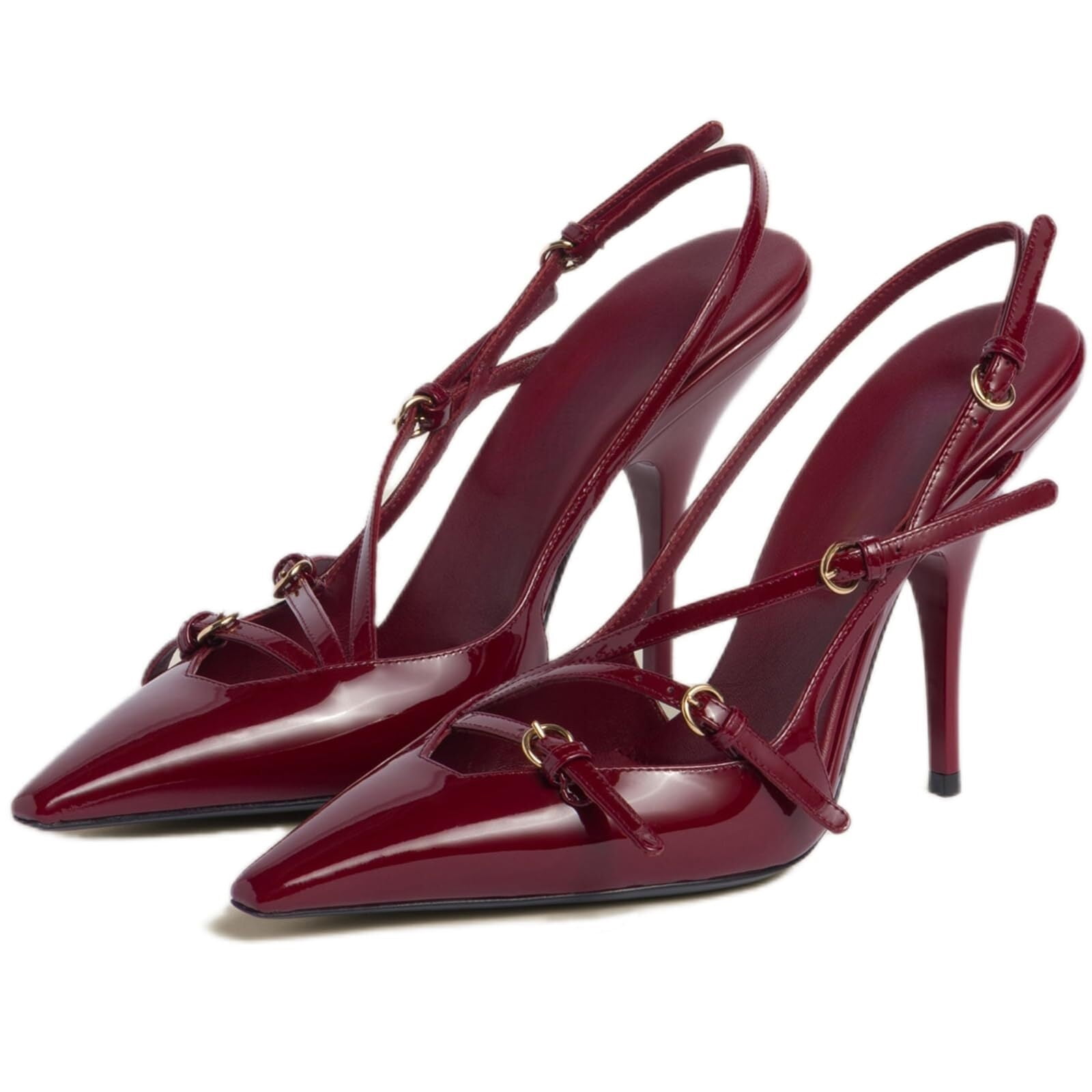 Burgundy Slingabck Kitten Heels for Women Red Pointed Toe Pumps ...