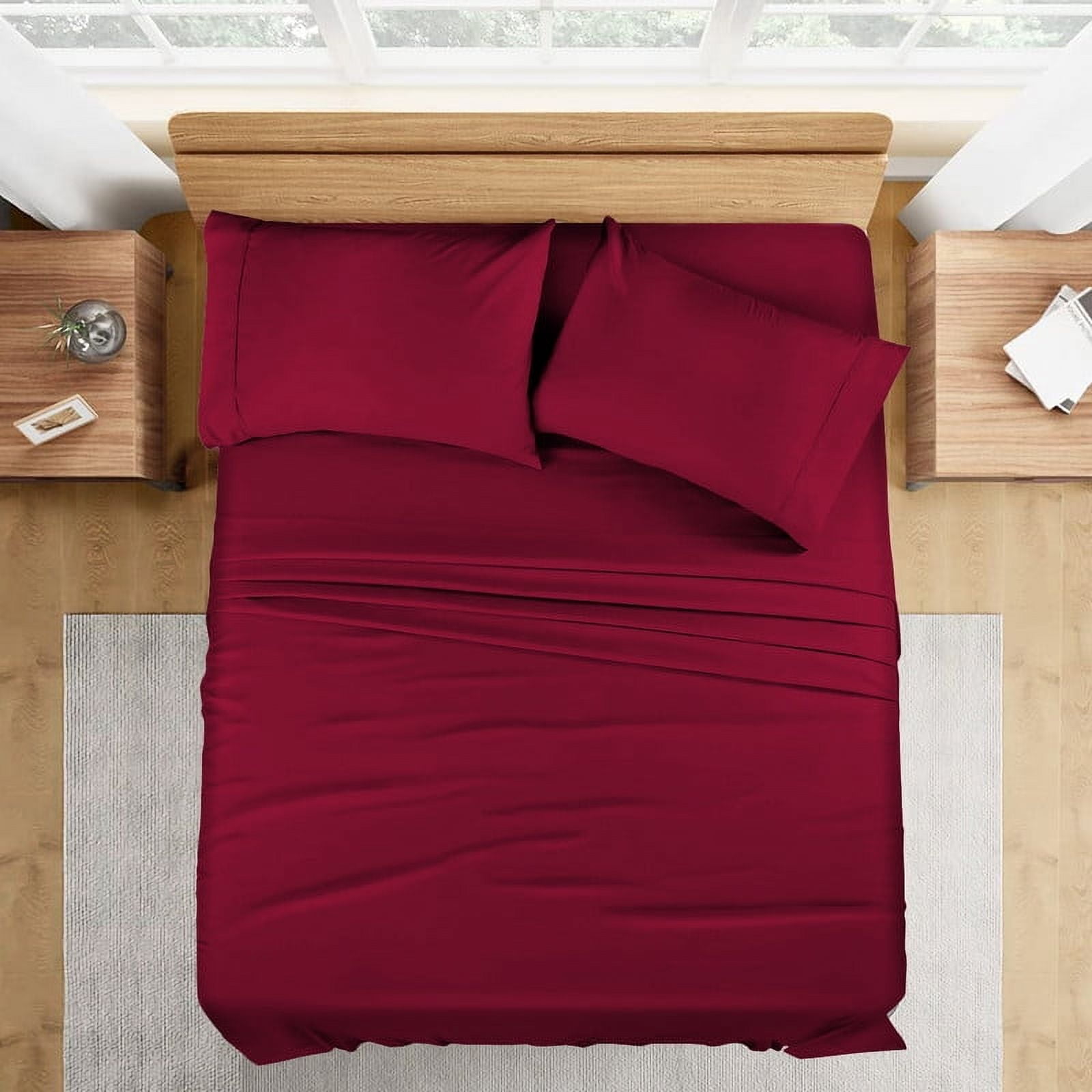 Burgundy Solid Murphy Bed Sheet Set, Full Size, 4-Piece 800 Thread ...