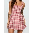 Burgundy Square Neck Plaid Sleeveless A-Line Mini Dress With Thick ...