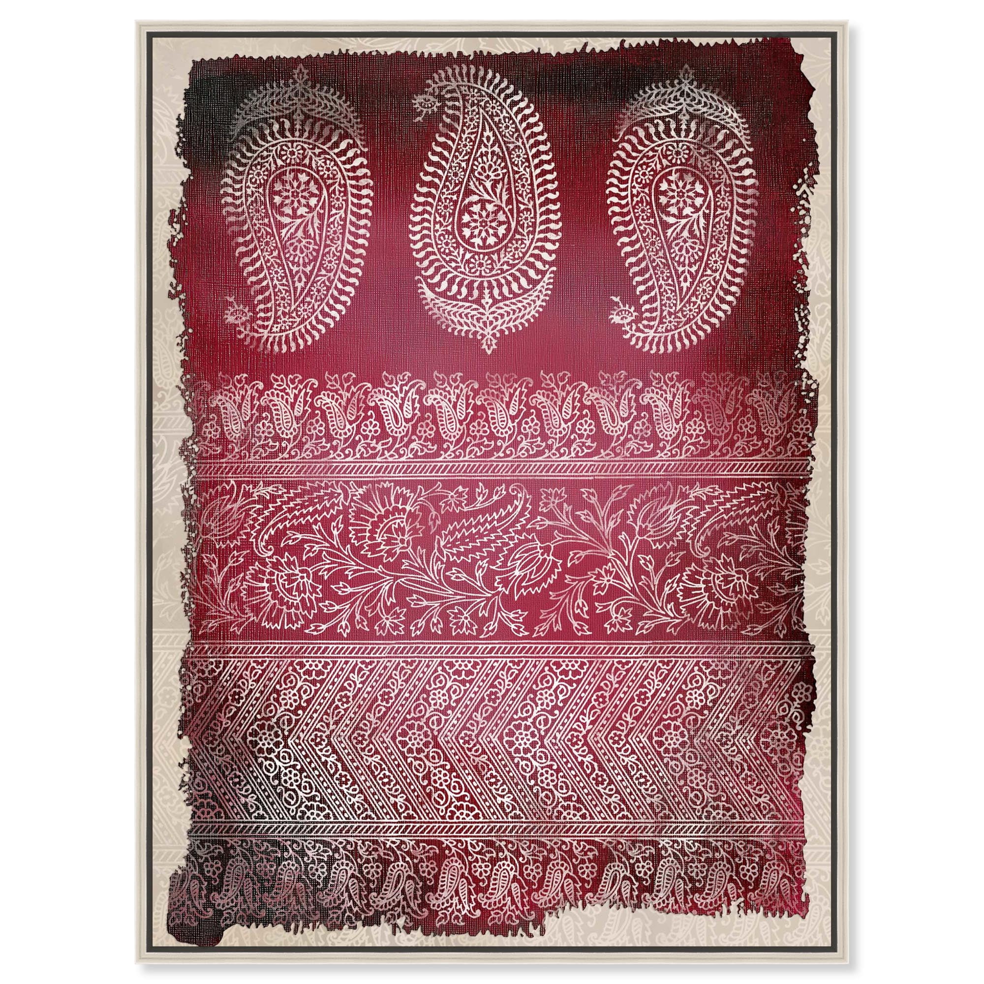 Burgundy Stamps Canvas Oriental Wall Decor by Art Remedy, Silver Frame ...
