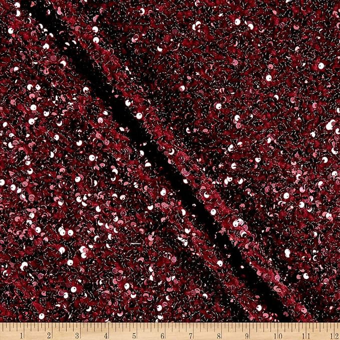 Burgundy Stretch Velvet Sequin Fabric Cut by The Yard, Glitter Spandex ...