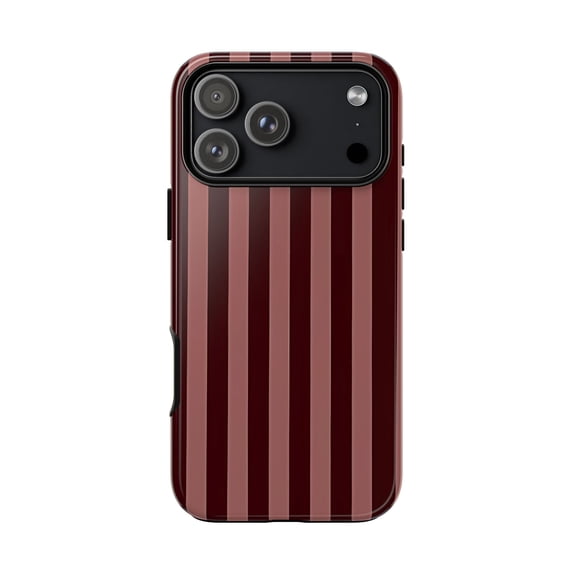 Burgundy Striped Tough Phone Case for iPhone Models, Glossy Shockproof ...
