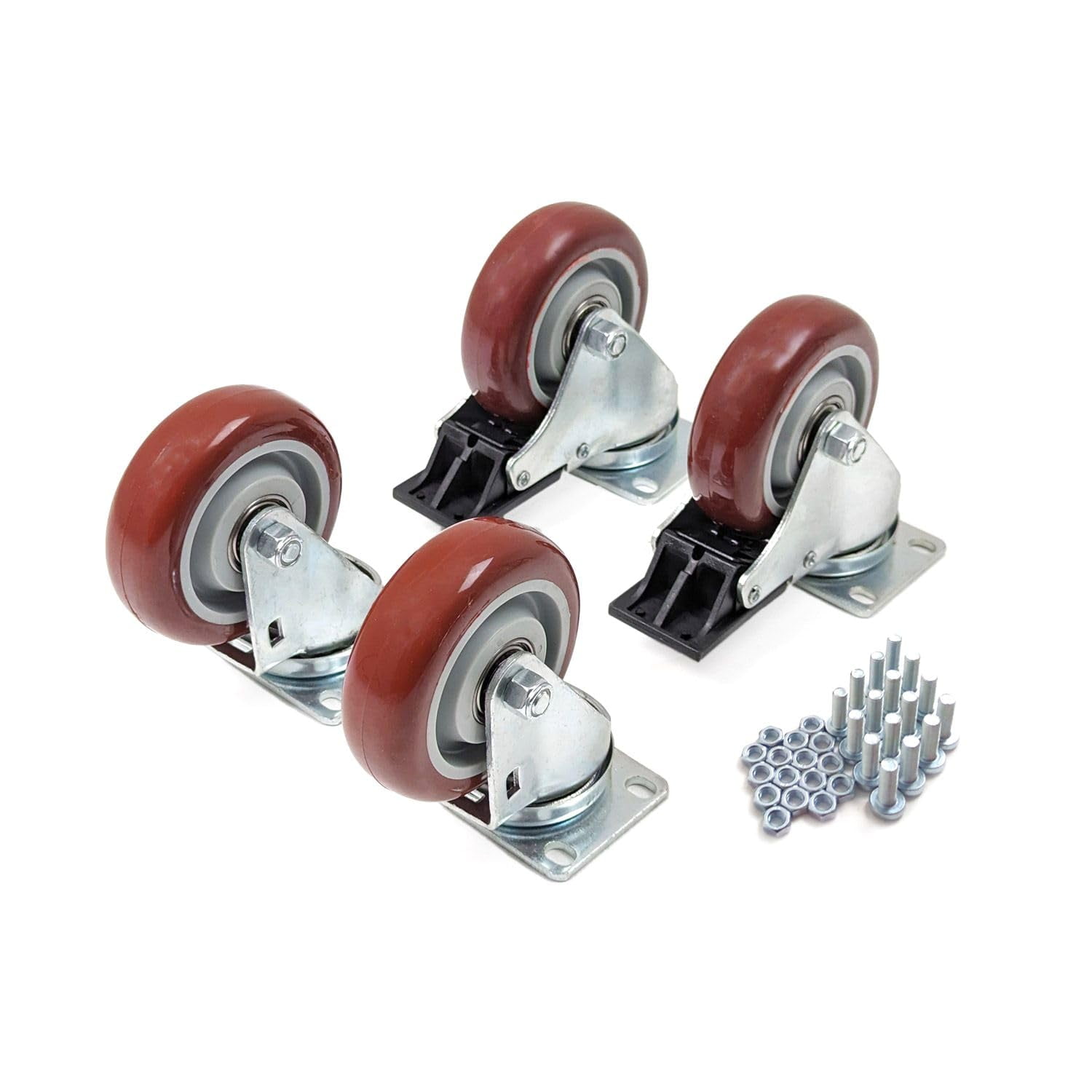 Burgundy Swivel Caster Kit with Fasteners | 2 Swivel Double Wheel ...