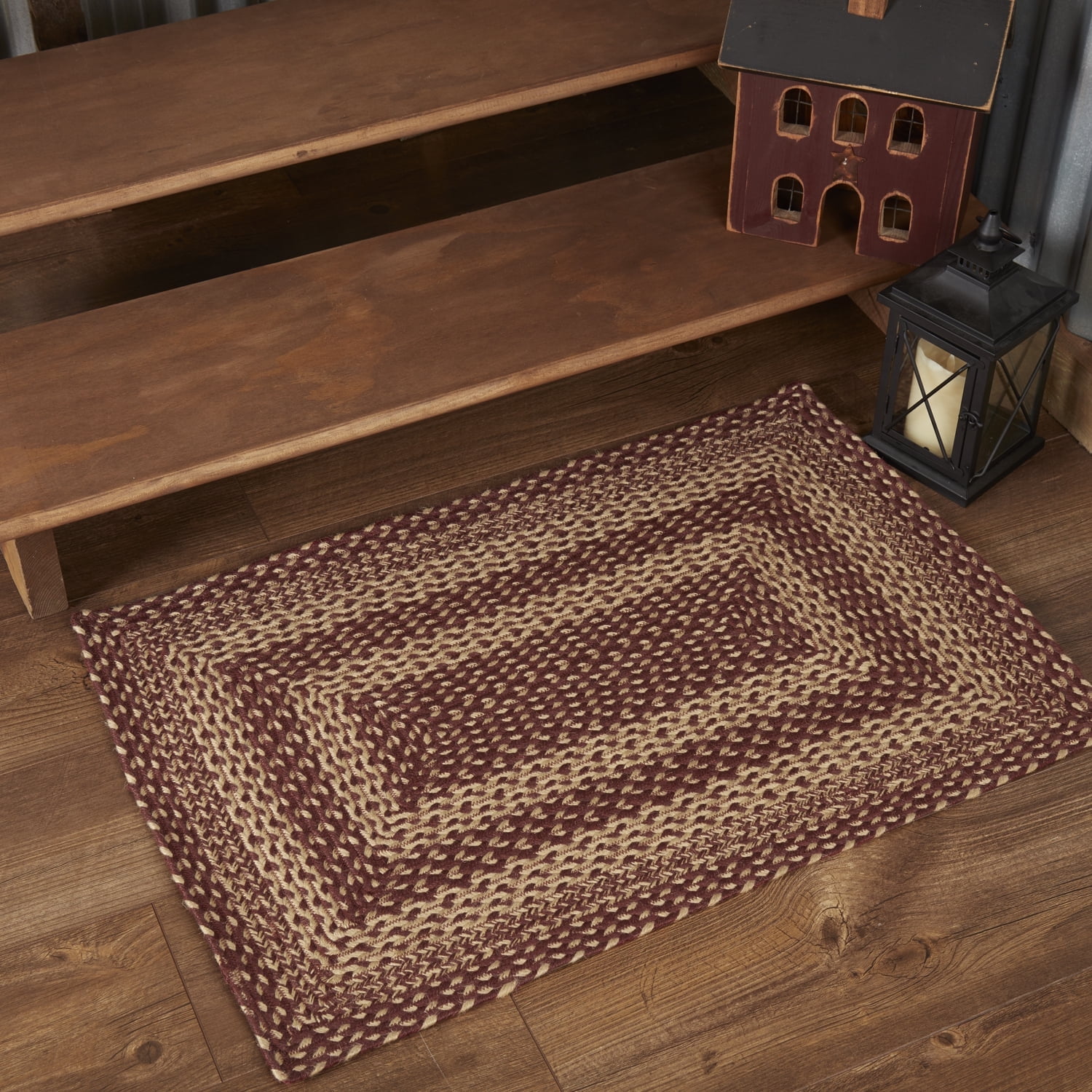 VHC Brands Burgundy Tan Jute Rug Rect w/Pad 20x30 (Rect 24x36 ...
