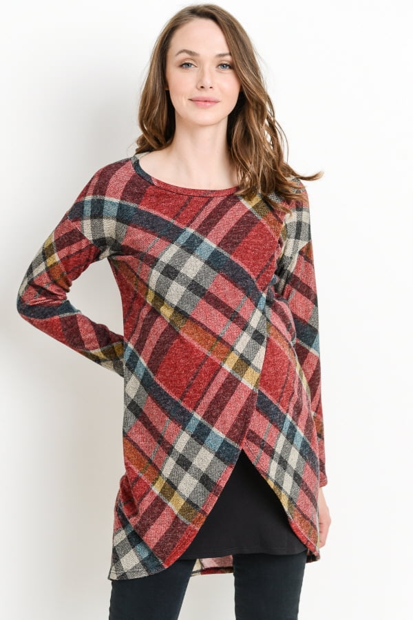 Burgundy Tartan Maternity Nursing Tunic - Walmart.com