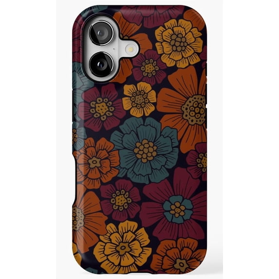 Burgundy Teal Mustard Floral Botanical Garden Pattern Art Phone Case ...