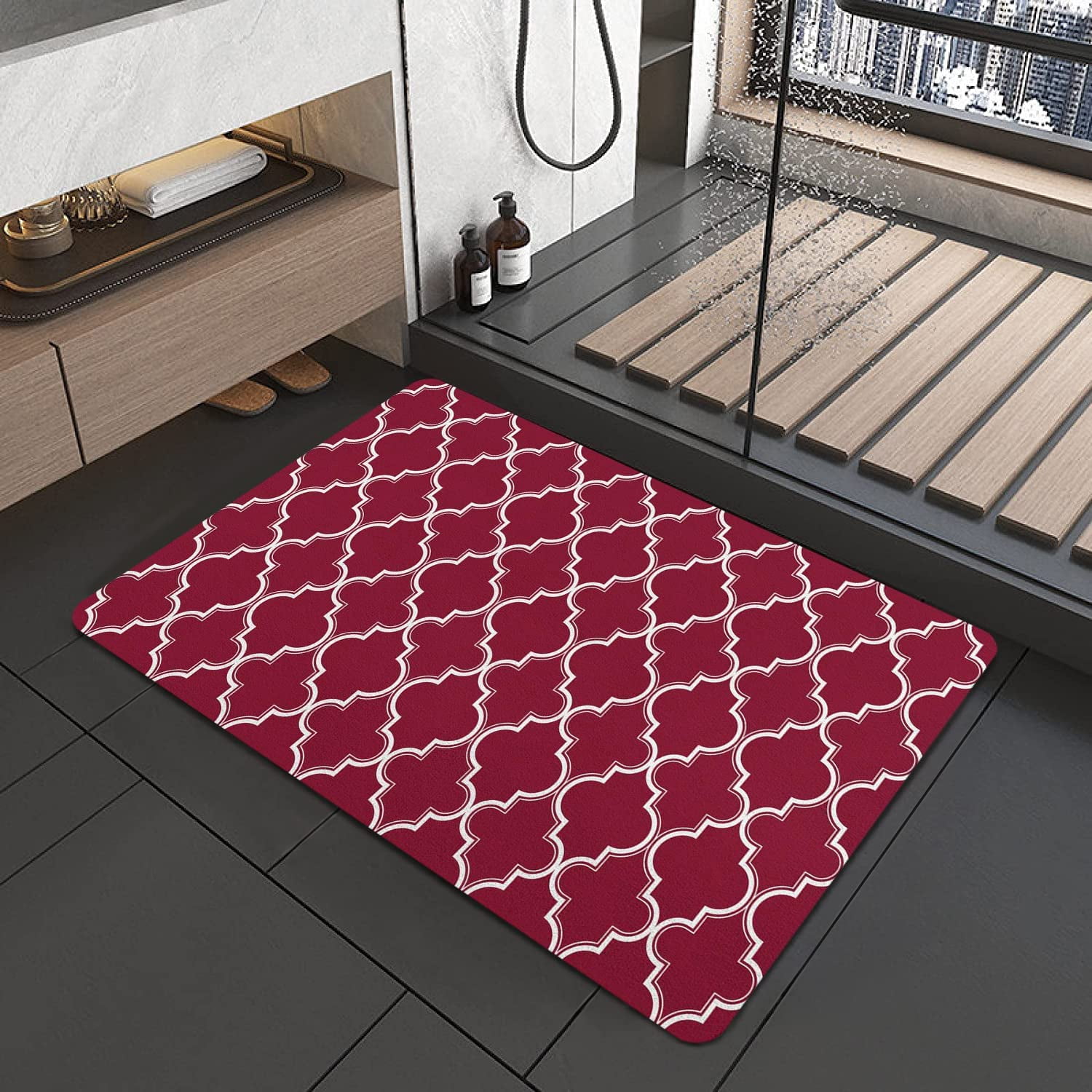 Burgundy Thin Bathroom Rugs Fit Under Door 20"x32" Quick Dry Super ...