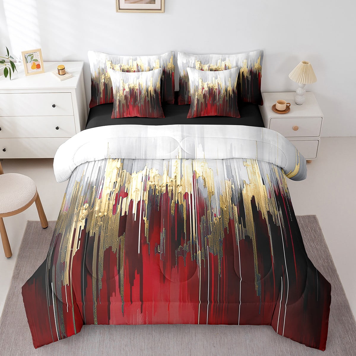 Burgundy Twin Comforter Set 7 Pieces Graffiti Ombre Bedding Comforter ...