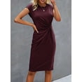 Burgundy Twist Front Short Sleeve Midi Dress With Ruched Detail ...