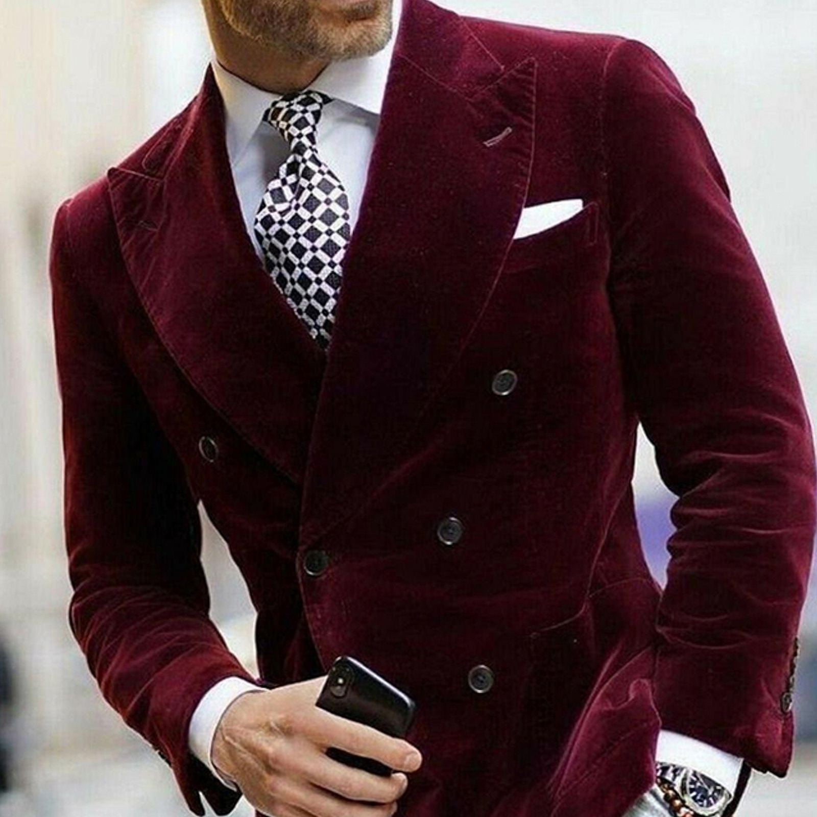 Burgundy Velvet Blazer for Men with Double Breasted Dinner Jacket ...