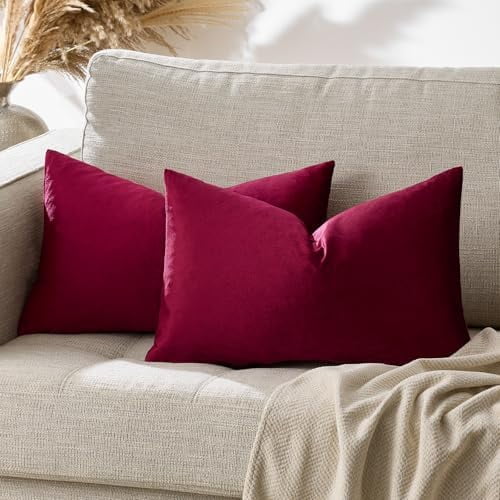 Burgundy Velvet Pillow Covers: Pack of 2 Lumbar Throw Pillows Soft ...