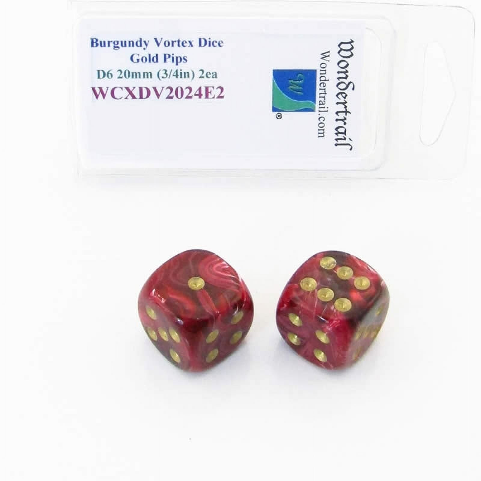Burgundy Vortex Dice with Gold Pips 20mm (3/4in) D6 Pack of 2 ...