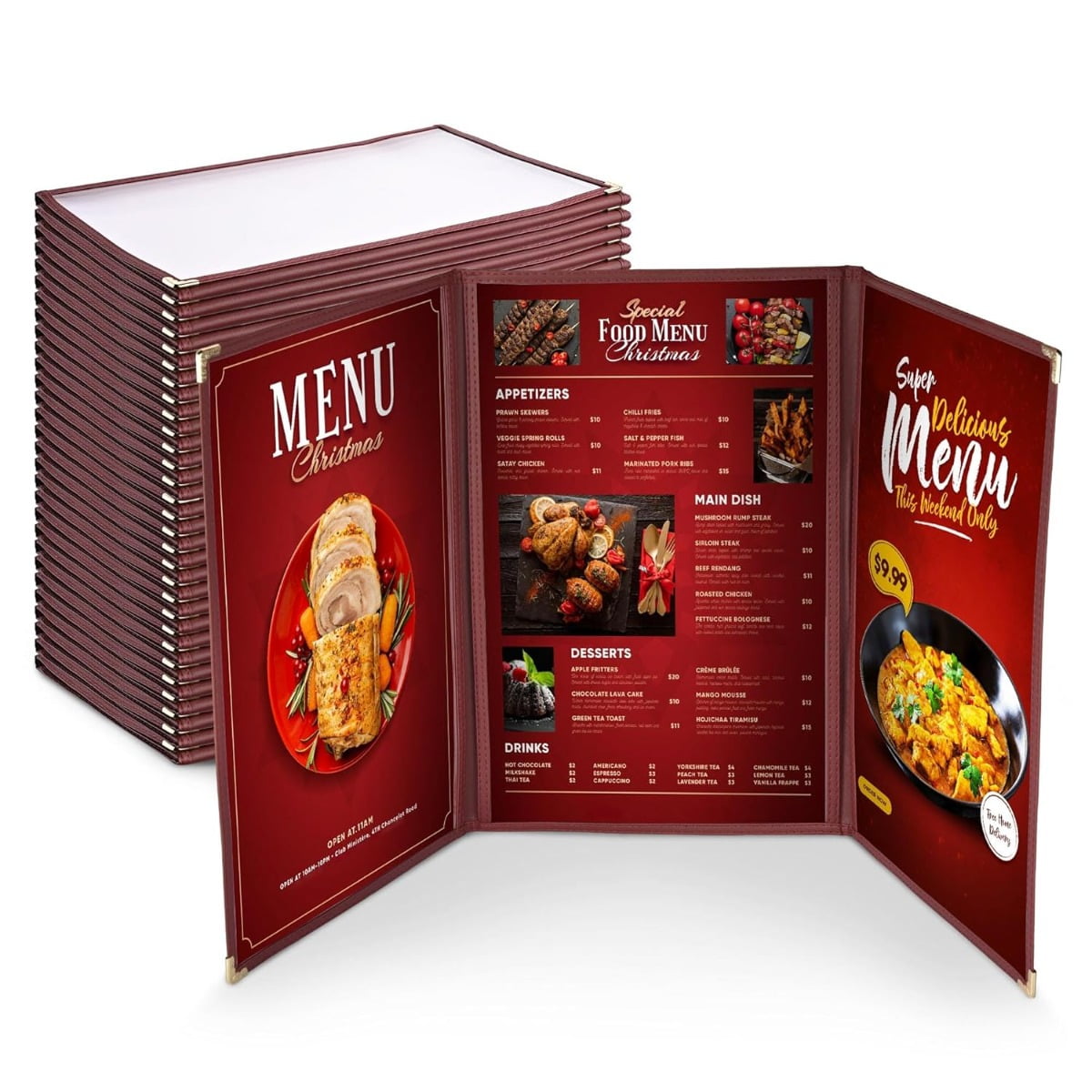 Burgundy WeChef 30 Pack PVC Transparent Restaurant Menu Covers 8.5x11 ...