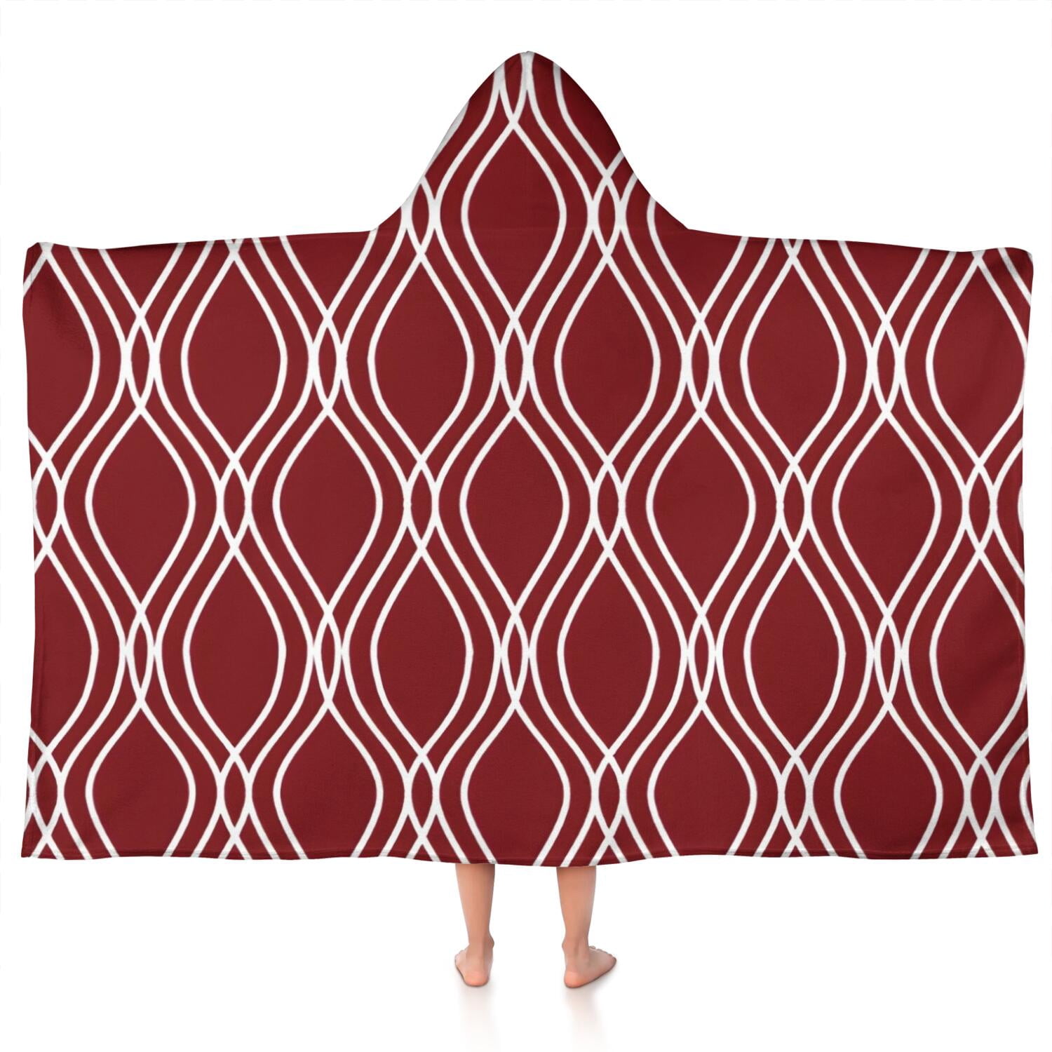 Burgundy and White Wavy Pattern Hooded Bath Towel，50"x30" for Ages 3 To ...