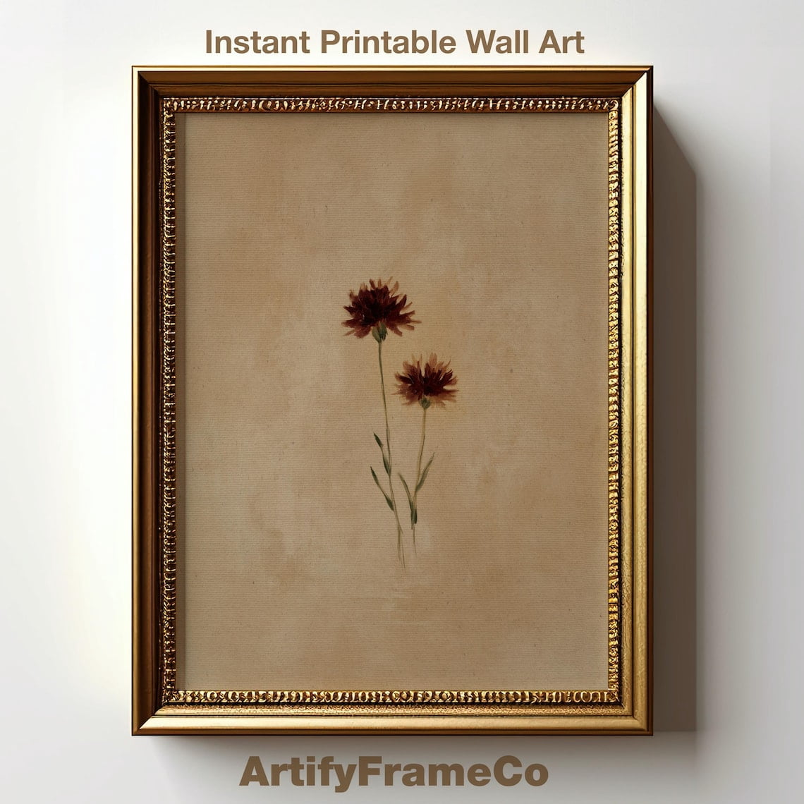 Burgundy Wildflower Print, Minimalist Botanical Wall Art, Unframed ...