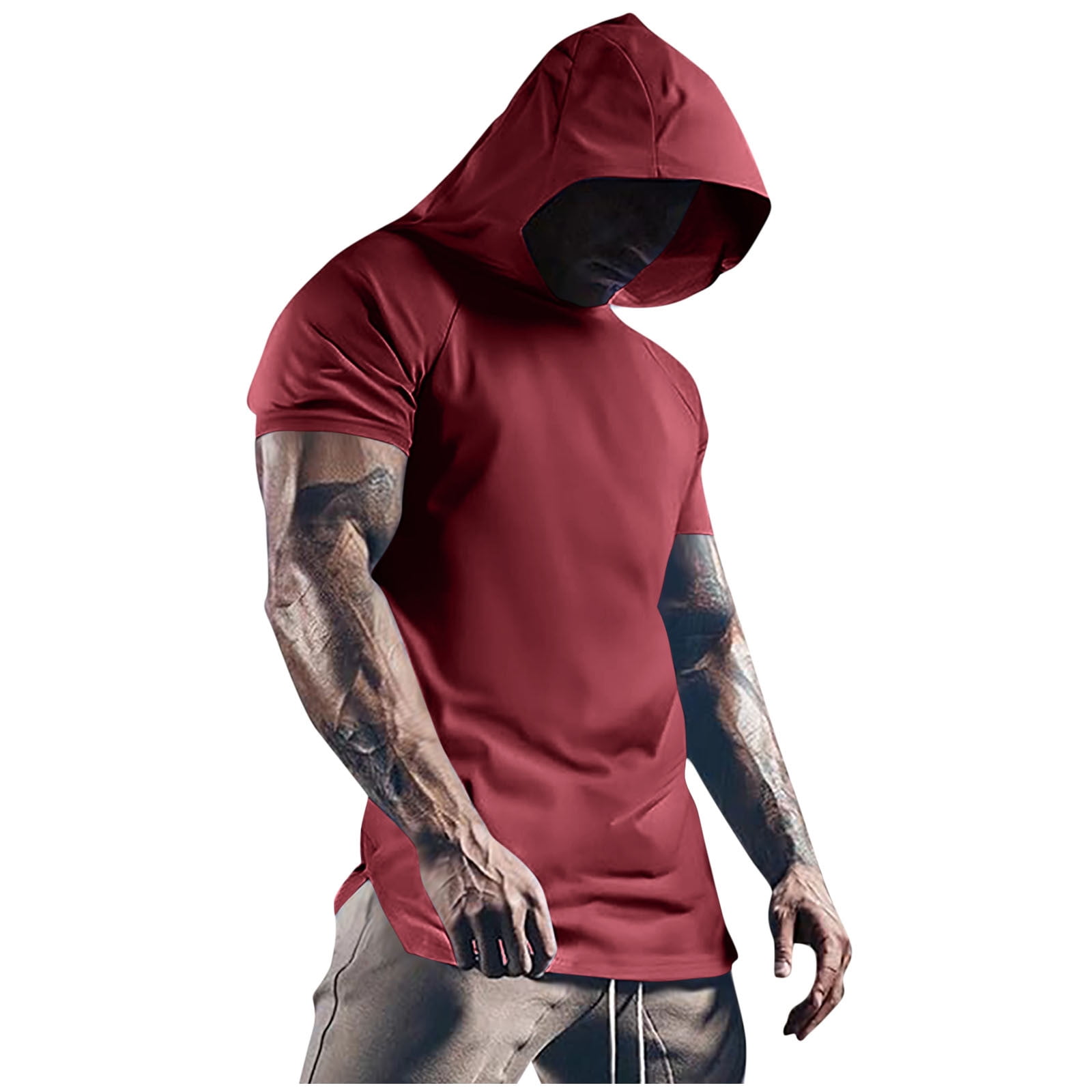 Burgundy Wine Crew Neck Hooded for Man Summer Fall Short Sleeve Brunch ...