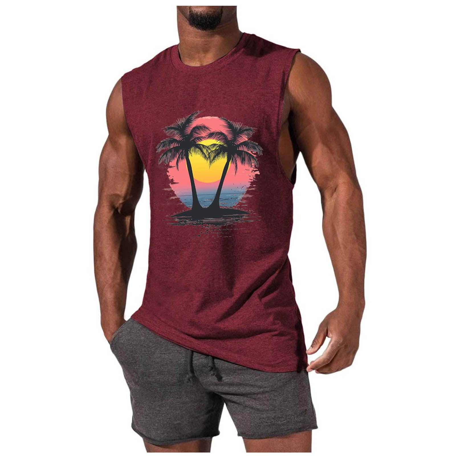Burgundy Wine Hawaiian Cami Tank Tropical Track Athletic Beach Casual ...