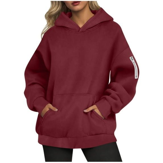 Burgundy Wine with Hood Basic Lounge Hoods for Women Winter Fall Long ...