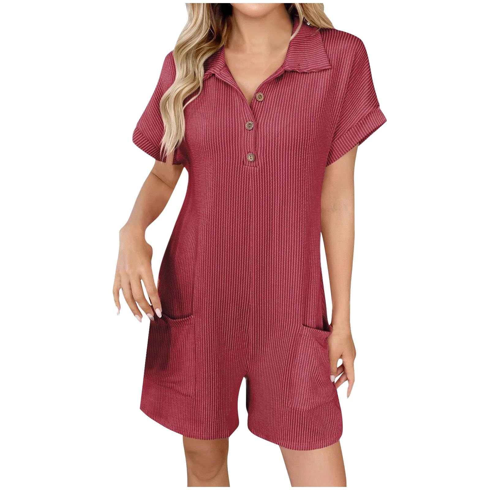 Burgundy Wine Lounge Button Down Overalls Shortalls for Juniors Summer ...