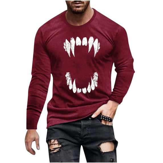 Burgundy Wine Man Funny Tshirts Skull Graphic Tops Tee for Mens Long ...