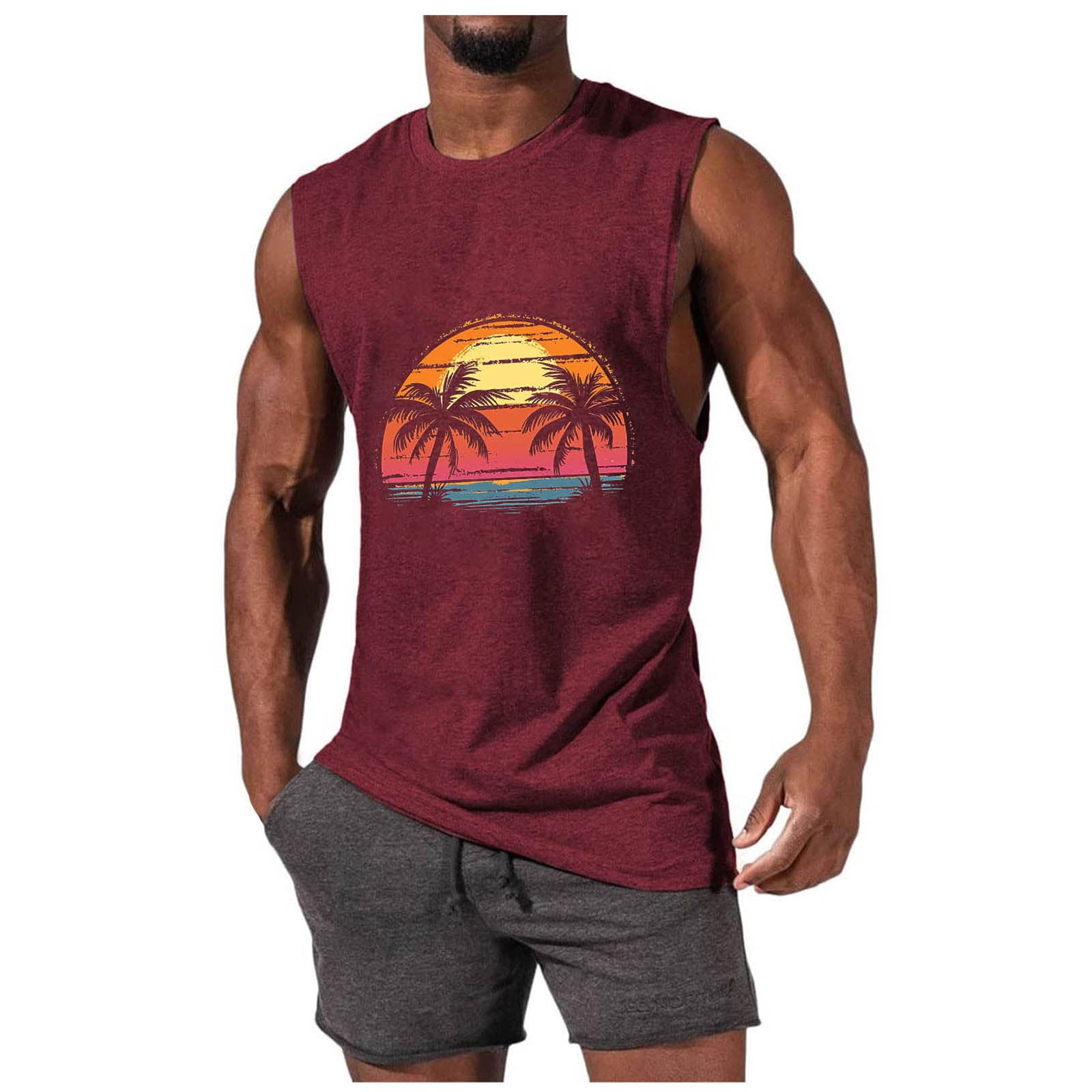 Burgundy Wine Man Hawaiian Camisole Tank Tropical Vests Graphic Tops ...