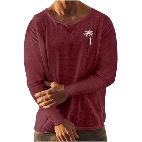 Burgundy Wine Man Long Sleeve T Shirts Print Tee Tops for Man Crewneck ...