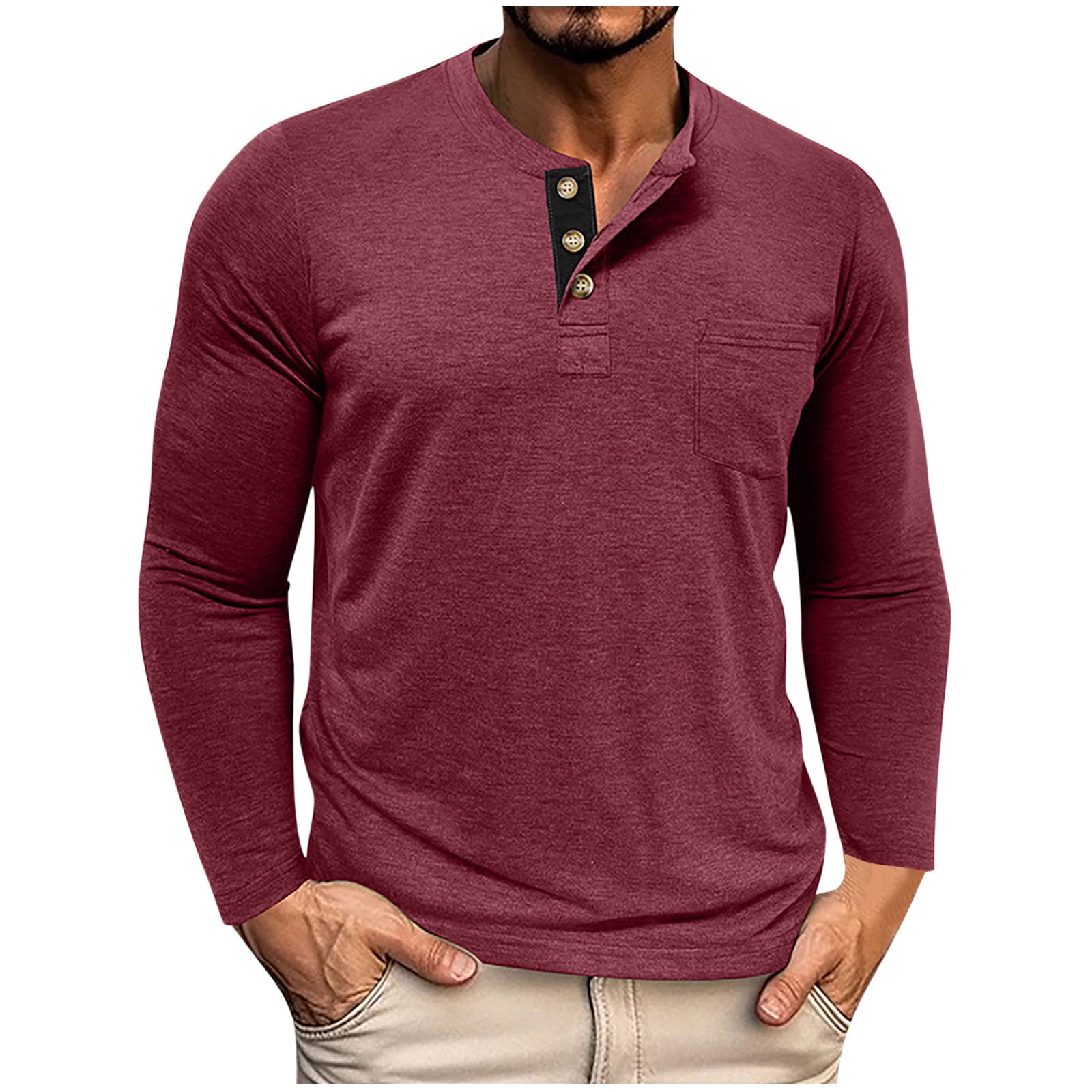 Burgundy Wine Man Slimming Tunics T Shirts Crewneck Henley Turtleneck ...